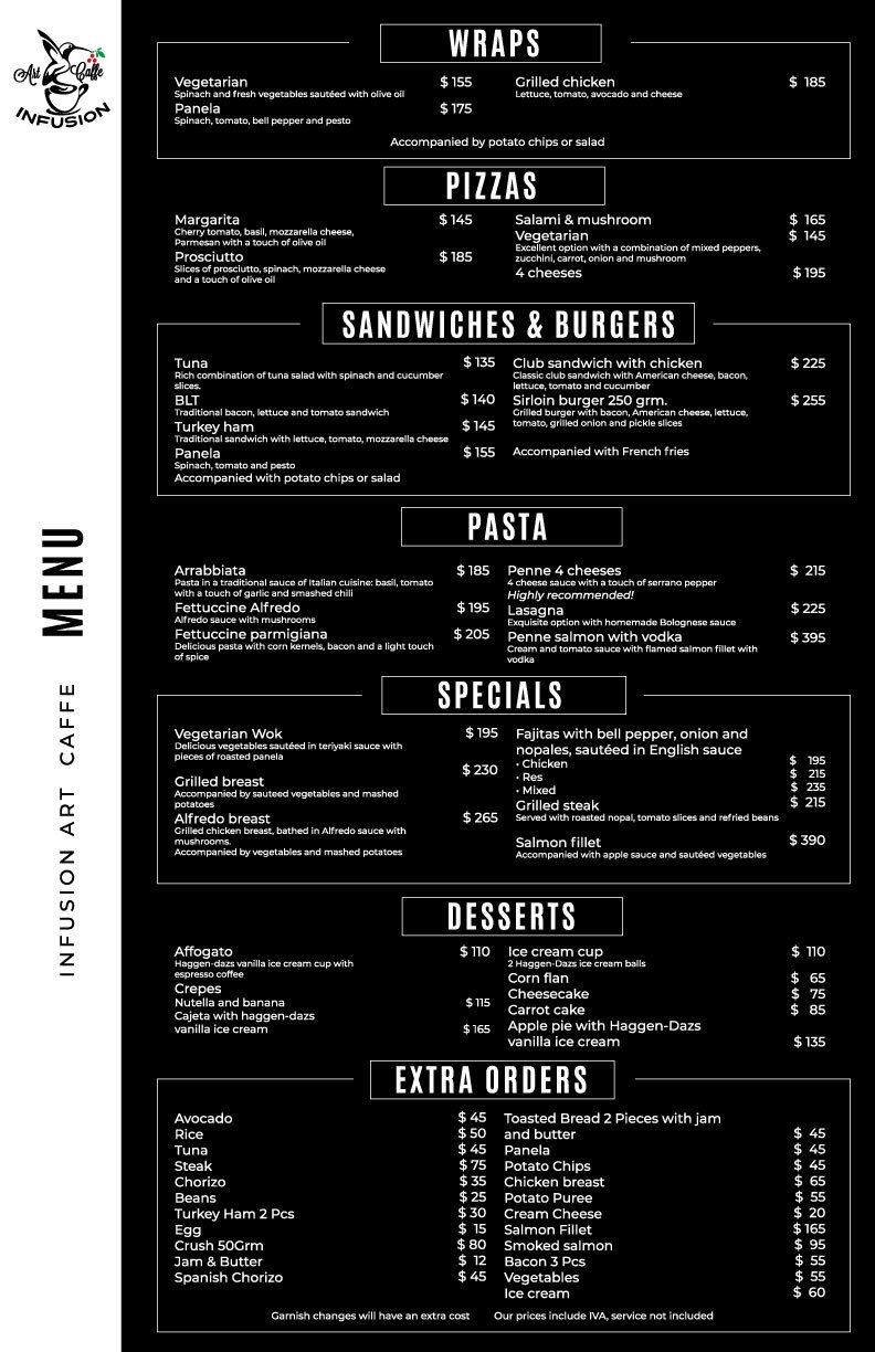 Menu Infusion Art Caffe